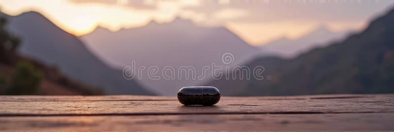 Smooth Rock on Wooden Platform Amidst Mountain Landscape at Sunset ...