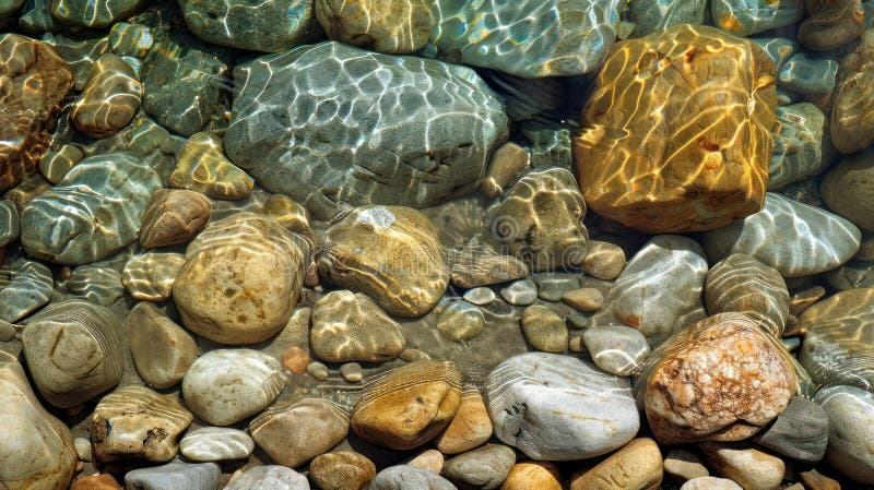 Smooth, Round River Stones Submerged in Crystal-clear Water, Sunlight ...