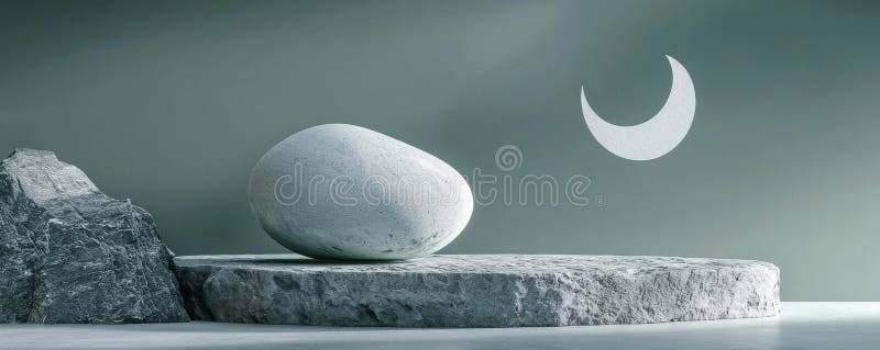 Smooth Round Stone with Crescent Moon on Textured Surface Stock Photo ...