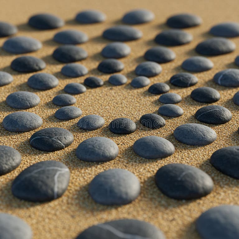 Smooth, Round Stones are Arranged in a Circular Pattern on a Sandy ...