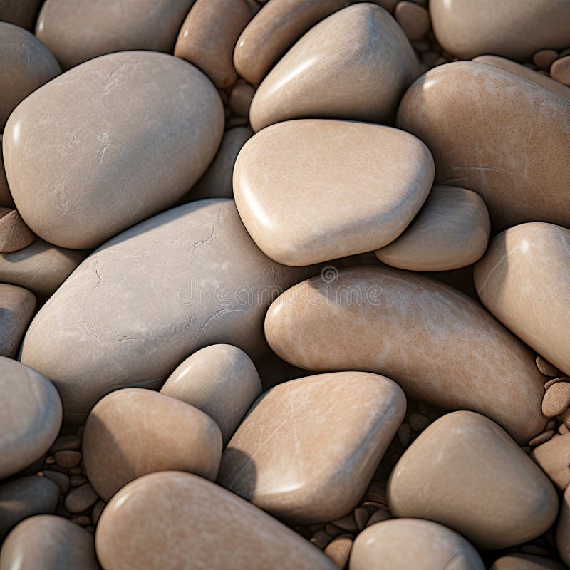 Smooth, Rounded Pebbles Gleam Under the Warmth of the Midday Sun. a ...