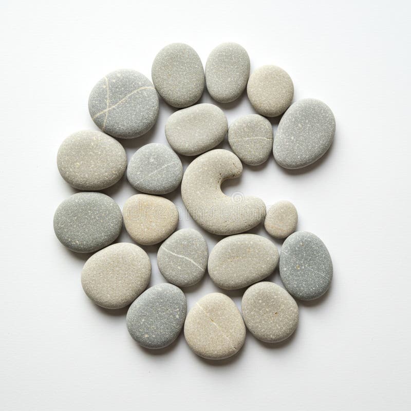 Smooth, Rounded Pebbles in Various Shades of Gray, Arranged on a White ...