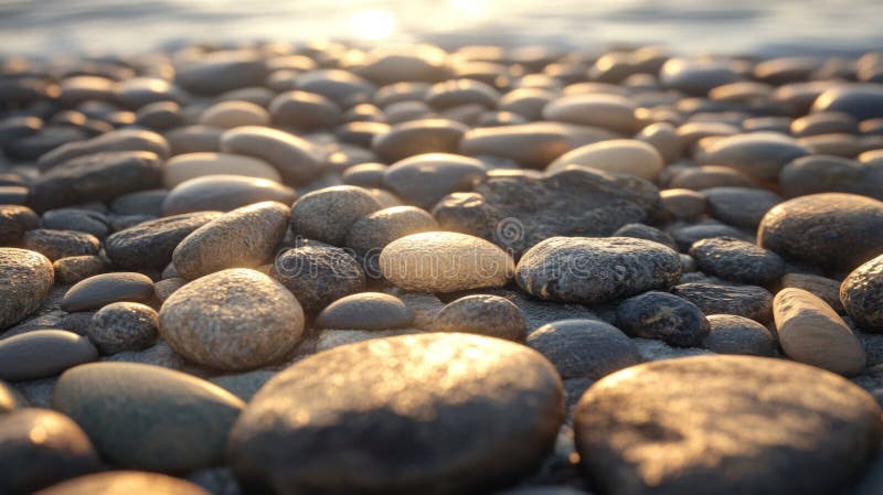 Smooth, Rounded River Rocks Bathed in Golden Sunlight Stock ...