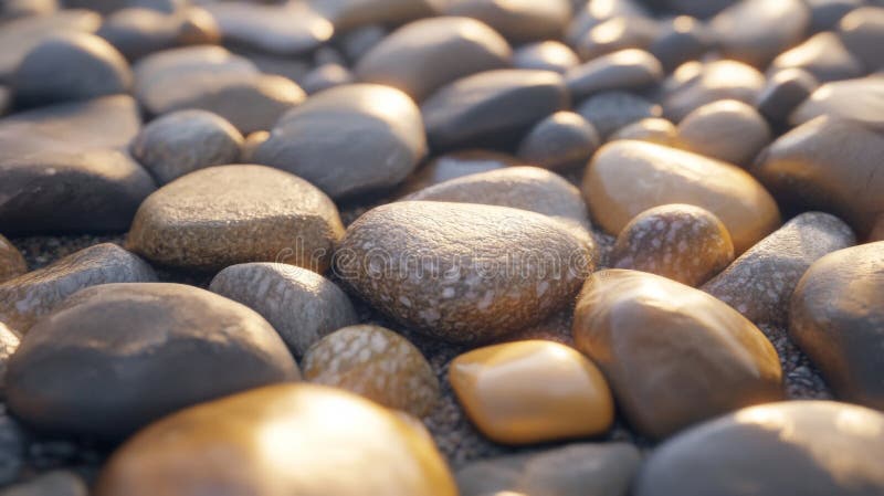 Smooth, Rounded River Stones in Warm Sunlight Stock Illustration ...