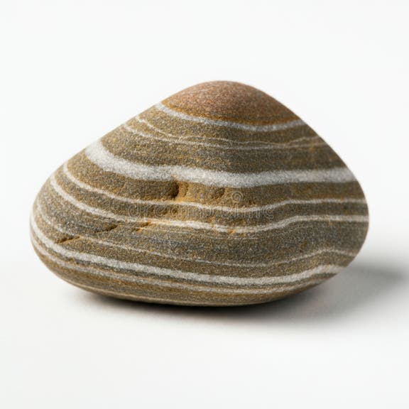 Smooth, Rounded Stone with Distinct Horizontal Stripes of Tan and White ...