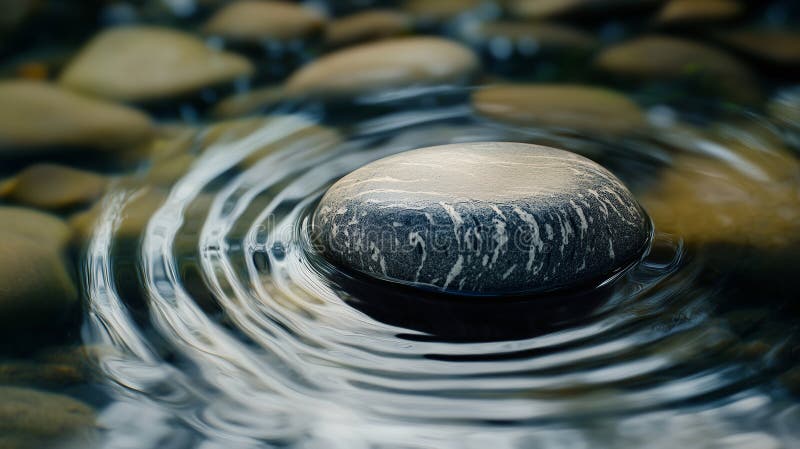 Smooth, Rounded Stone with White Striations Sits in Calm Water ...