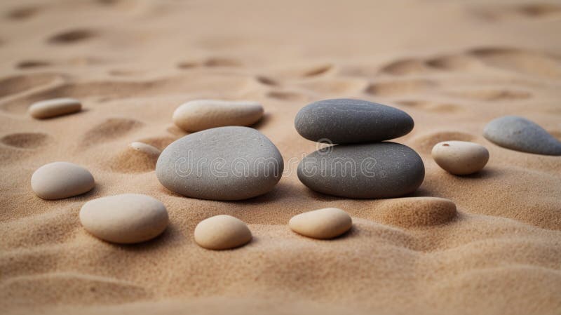 Zen Stone Sarranged on a Textured Sandy Surface Stock Illustration ...