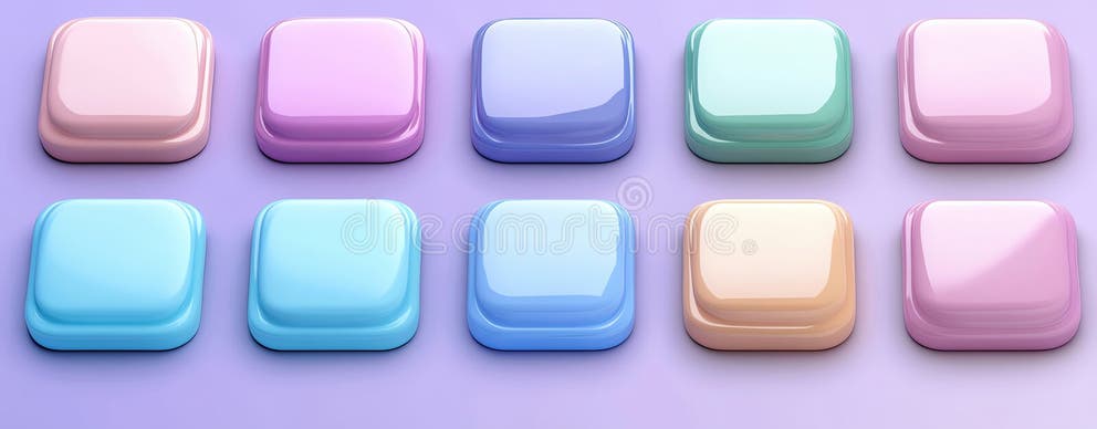 Smooth Rubberized 3D Button Set with Soft Textures, Pastel Color ...
