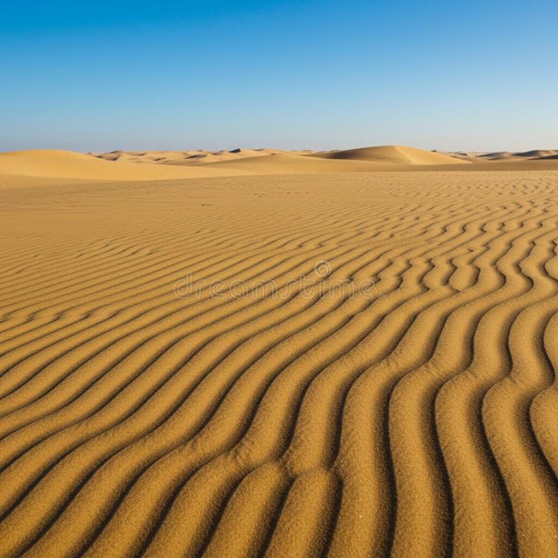 Smooth Sand Dunes Under a Clear Blue Sky. Ripples in the Sand Create a ...