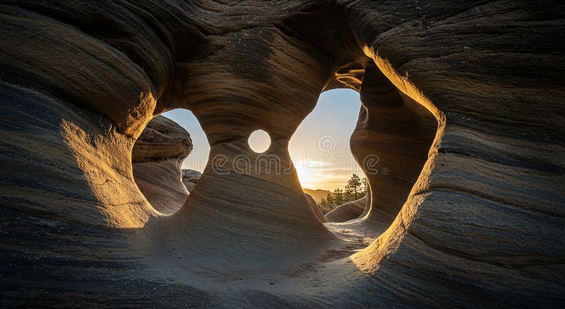 Smooth Sandstone Formations Featuring Large, Circular Openings Allow ...