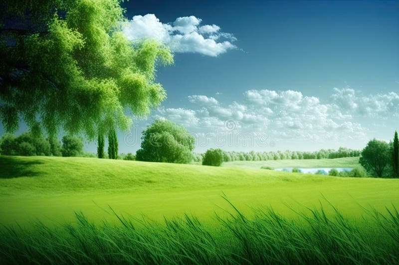 Smooth Serene Spring Day with Light Blue Sky and Green Grass Stock ...