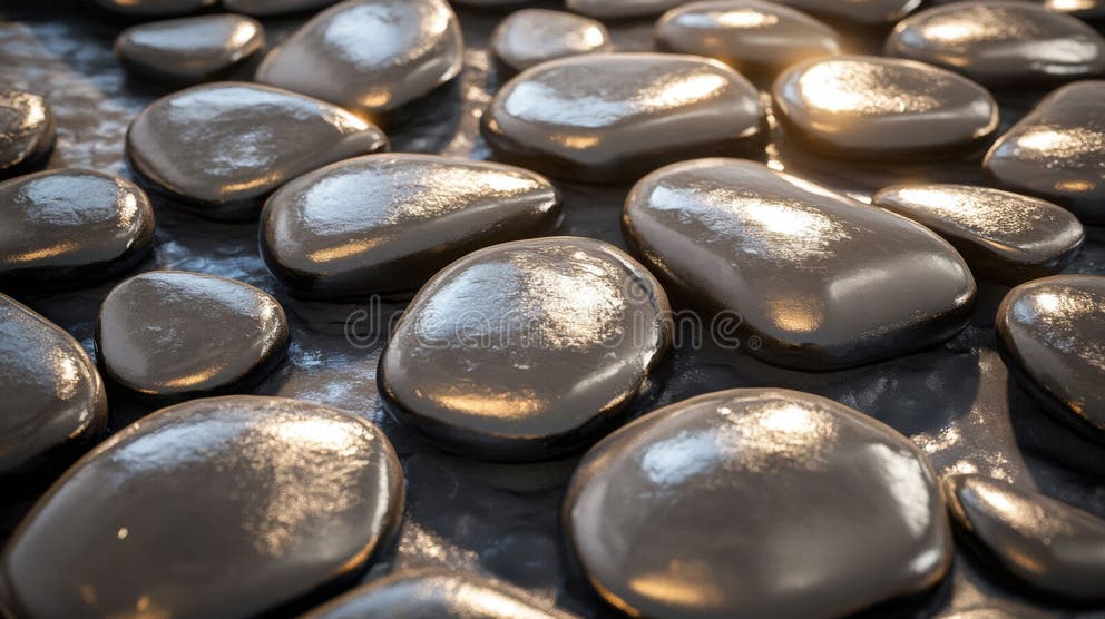 Smooth, Shiny Black Pebbles with a Reflective Surface Stock ...