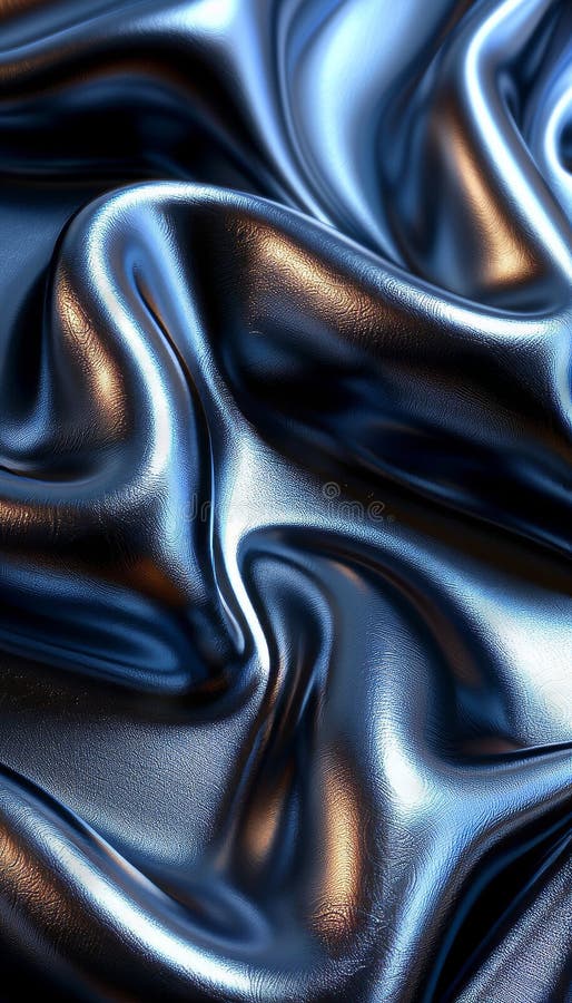 Shiny Blue Fabric Drapes Elegantly in Soft Folds with Light Reflections ...