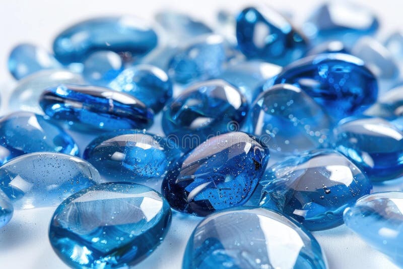 Shiny Blue Glass Pebbles Creating Textured Background Stock ...