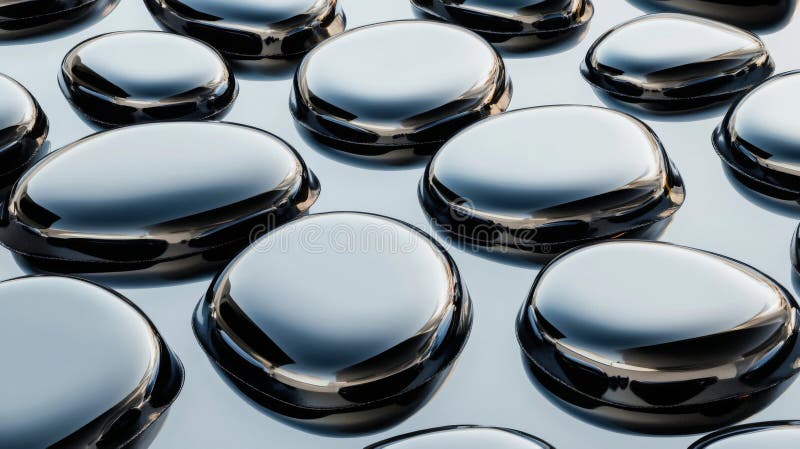 Smooth, Shiny, Metallic Oval Shapes on a Reflective Surface Stock ...