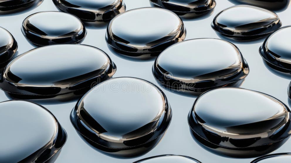 Smooth, Shiny, Metallic Oval Shapes on a Reflective Surface Stock ...