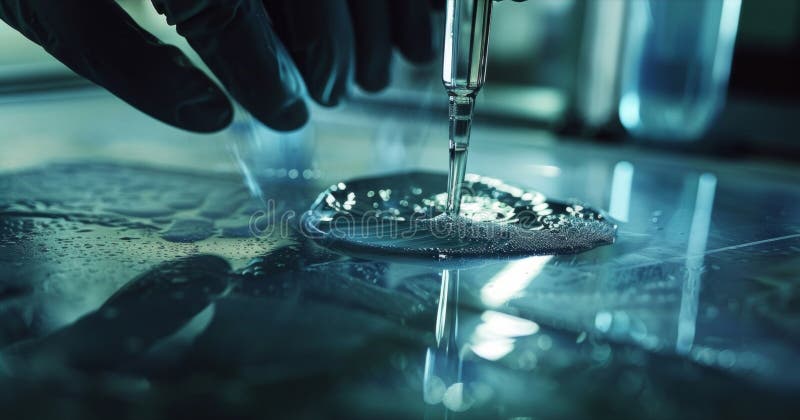 The Smooth Shiny Surface of a Newly Formed Glass Tabletop Being ...