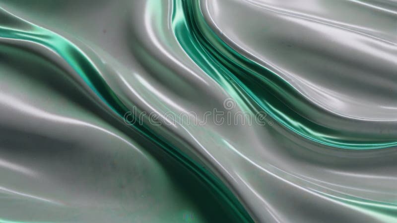 Smooth Silver and Green Material Flowing and Forming Elegant Waves ...