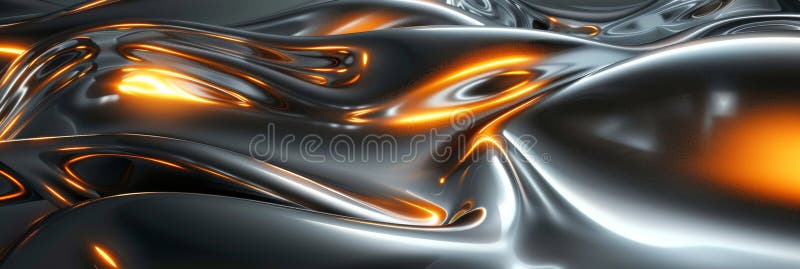 Smooth Silver Surface with Glowing Orange Fractal Designs: Sleek and ...