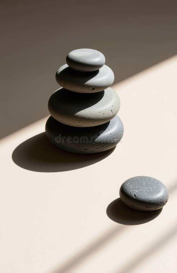 Smooth Stacked Stones in Sunlit Minimalist Setting with Shadows. AI ...