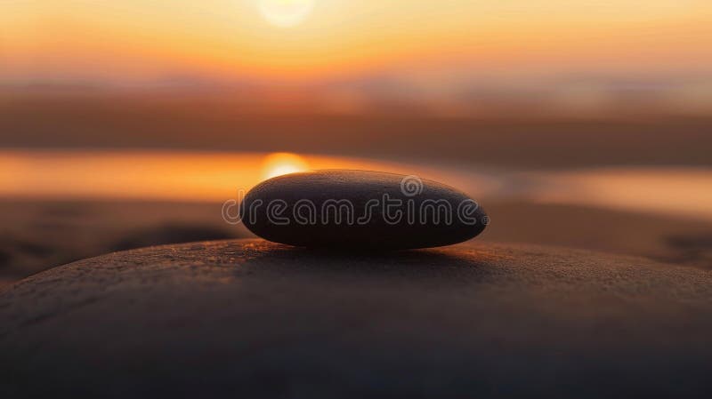 Smooth Stone on a Beach at Sunset, Tranquil Scene. Meditation and ...