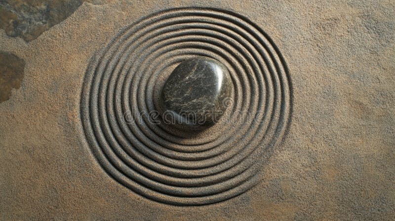 Smooth Stone at Center of Sand Circles Representing Stability and ...