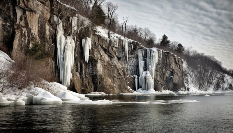 Smooth Stone Cliff, Majestic Mountain, Flowing Water, Tranquil Scene ...