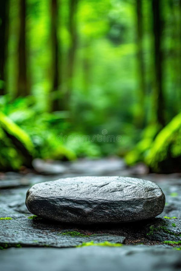 Smooth Stone on a Forest Path with Lush Greenery Stock Illustration ...
