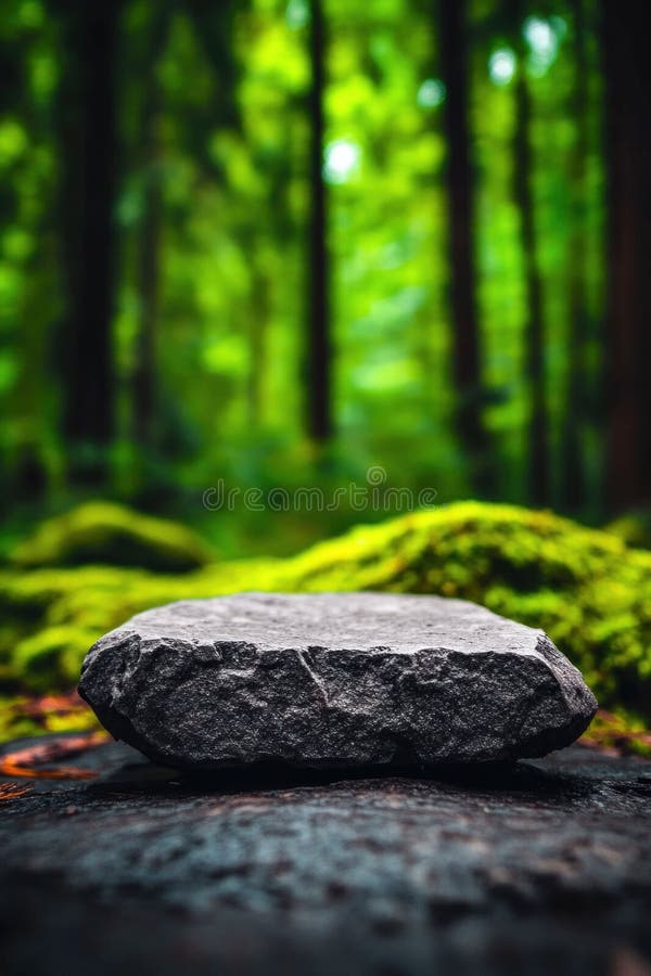 Smooth Stone on a Forest Path with Lush Greenery Stock Illustration ...
