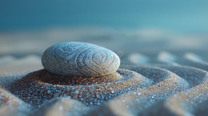Smooth Stone on Patterned Sand with a Tranquil Backdrop. Stock Photo ...