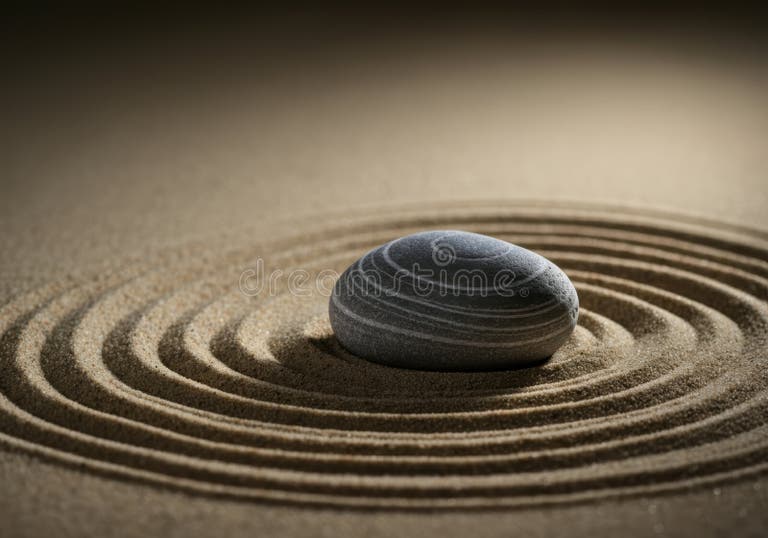 Smooth Stone Resting in Sand with Calming Circular Patterns Stock Image ...