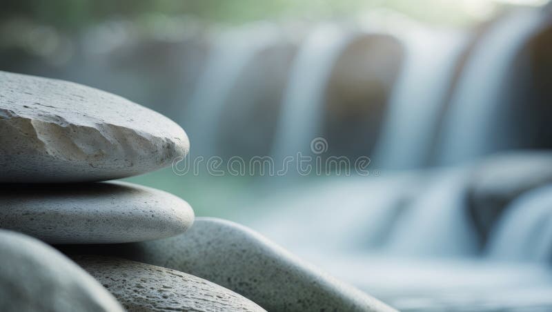 Smooth Stone Textures by a Waterfall Scene Stock Image - Image of ...