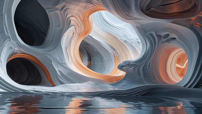 Smooth Stone Walls Reflecting in Water Inside Surreal Cave Stock ...