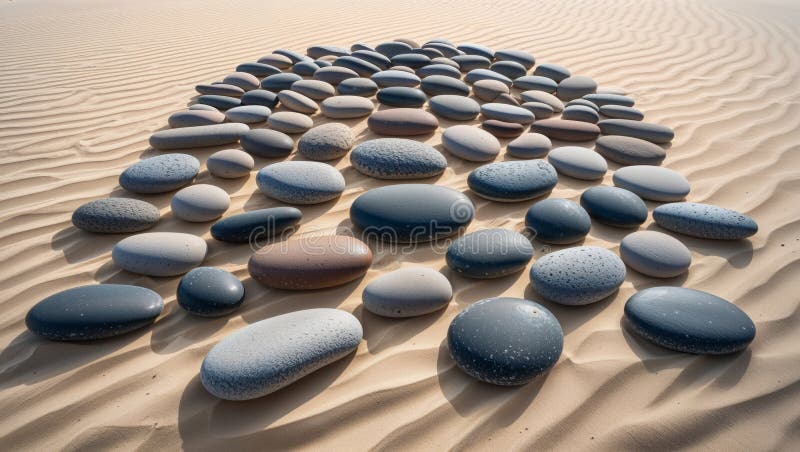 Smooth Stones Arranged on Beige Sand Creating a Frame Stock Photo ...
