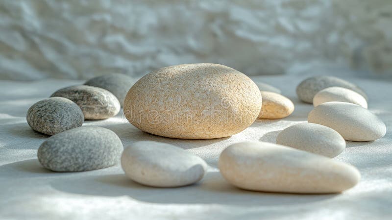 Smooth Stones Arranged on a Light Textured Surface. Stock Photo - Image ...