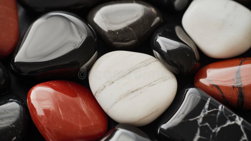 Smooth Stones in Black, White, and Red Tones Stock Photo - Image of ...