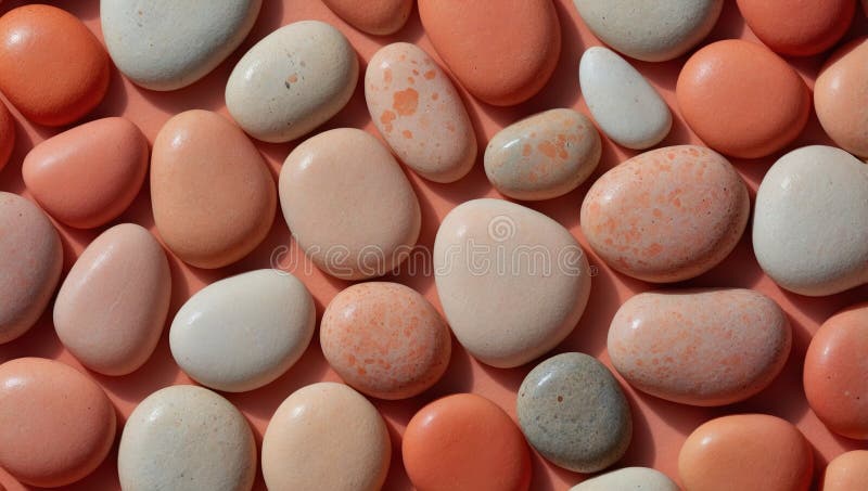 Colorful Smooth Stones on a Peach-Colored Background in a Decorative ...