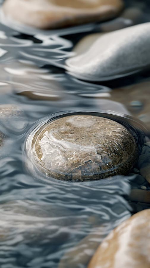 Smooth Stones in Rippling Water Top-Down View, Vertical Stock Photo ...