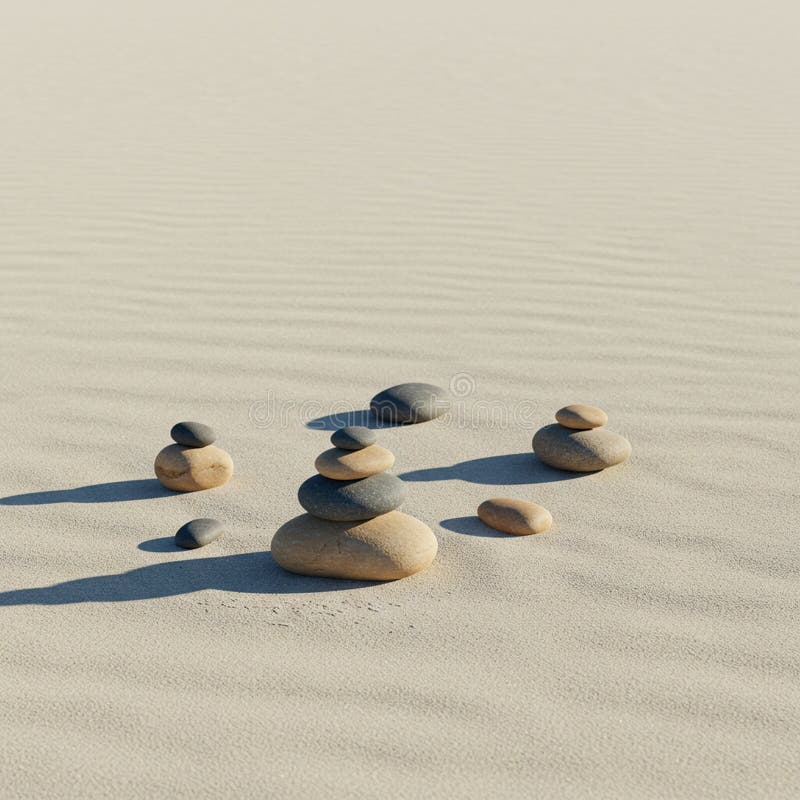 Smooth Stones Stacked in Cairns on a Sandy Surface, Creating a Balanced ...