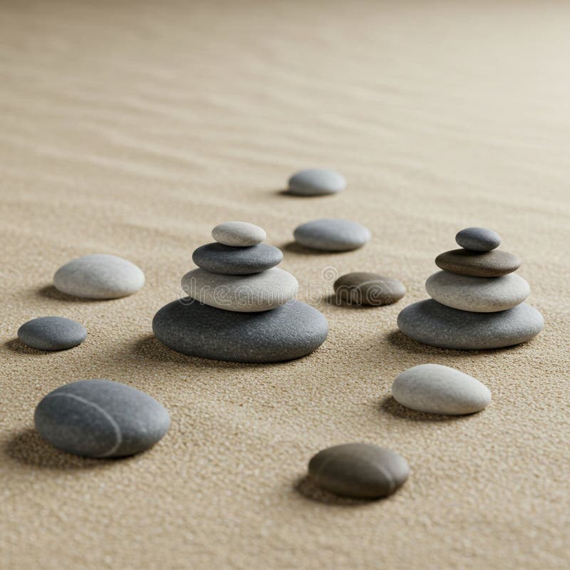 Smooth Stones Stacked in Two Small Piles on a Sandy Surface, Creating a ...