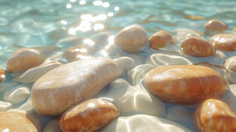 Smooth Stones Submerged in Clear Shallow Water Stock Illustration ...