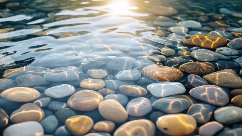 Smooth Stones Submerged in Clear Shallow Water Stock Illustration - Illustration of brown, water ...