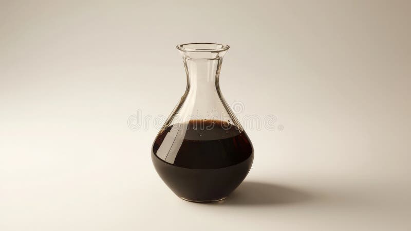 On a Smooth Surface, a Clear Glass Vessel Filled with Dark Liquid is ...