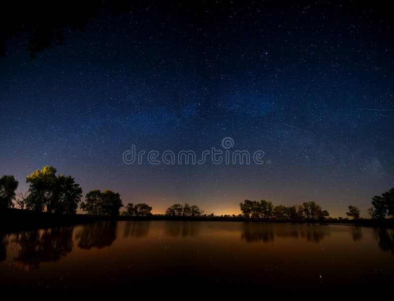 Smooth Surface of Forest Lake on Background of the Night Sky Stock ...