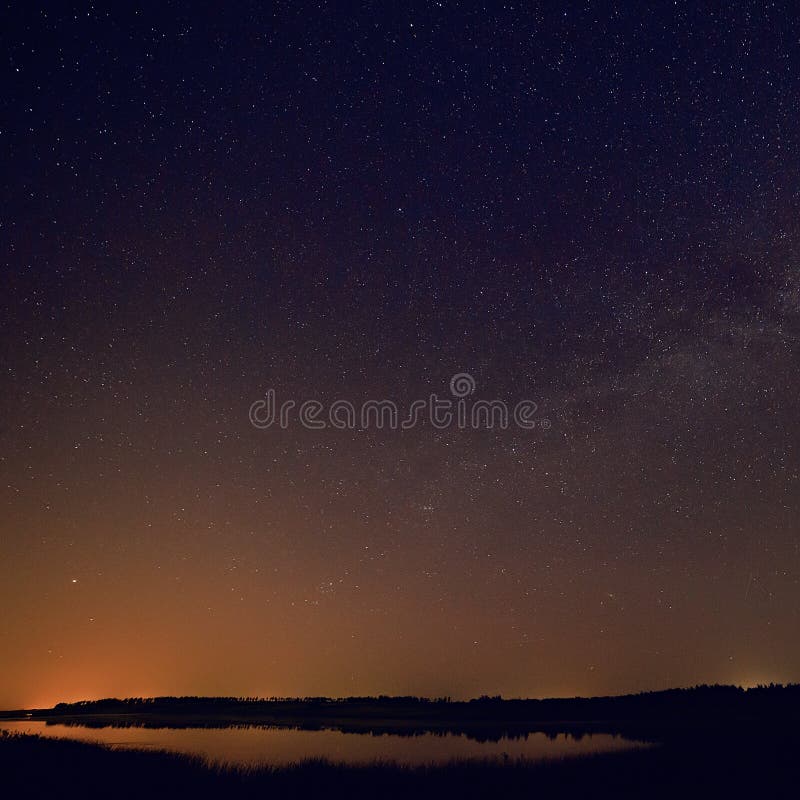 Smooth Surface of the Lake on Background the Starry Sky Stock Photo ...