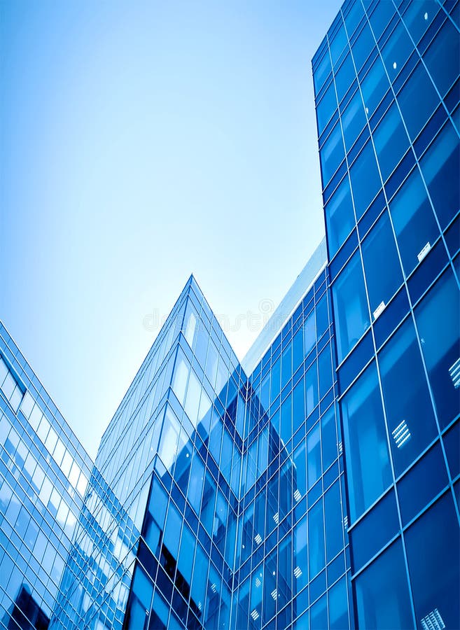 Bright Blue City Buildings with Clouds Stock Photo - Image of ...
