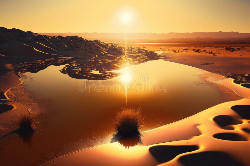 Smooth Surface of Water Reflections in Sun on Shore of Lake in Desert ...