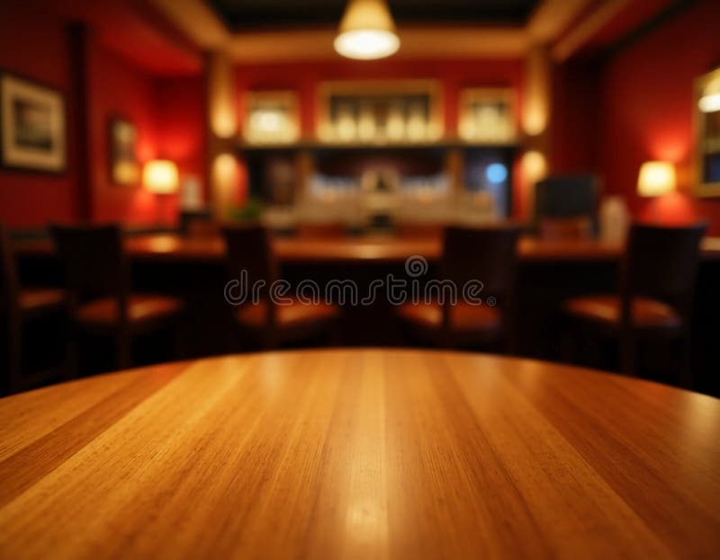 The Smooth Surface of a Wooden Table Reflects Soft Lighting, Creating ...