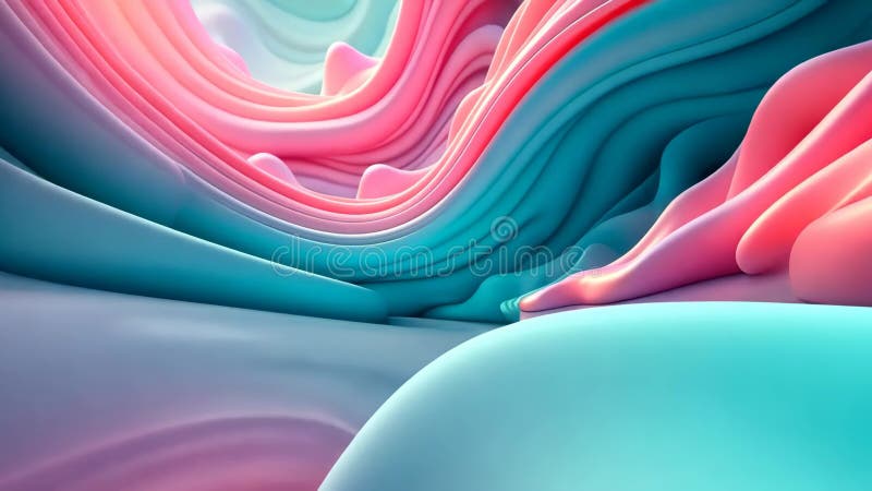 Smooth, Swirling, Pastel Pink and Teal Ribbons Flow and Curl, Creating ...
