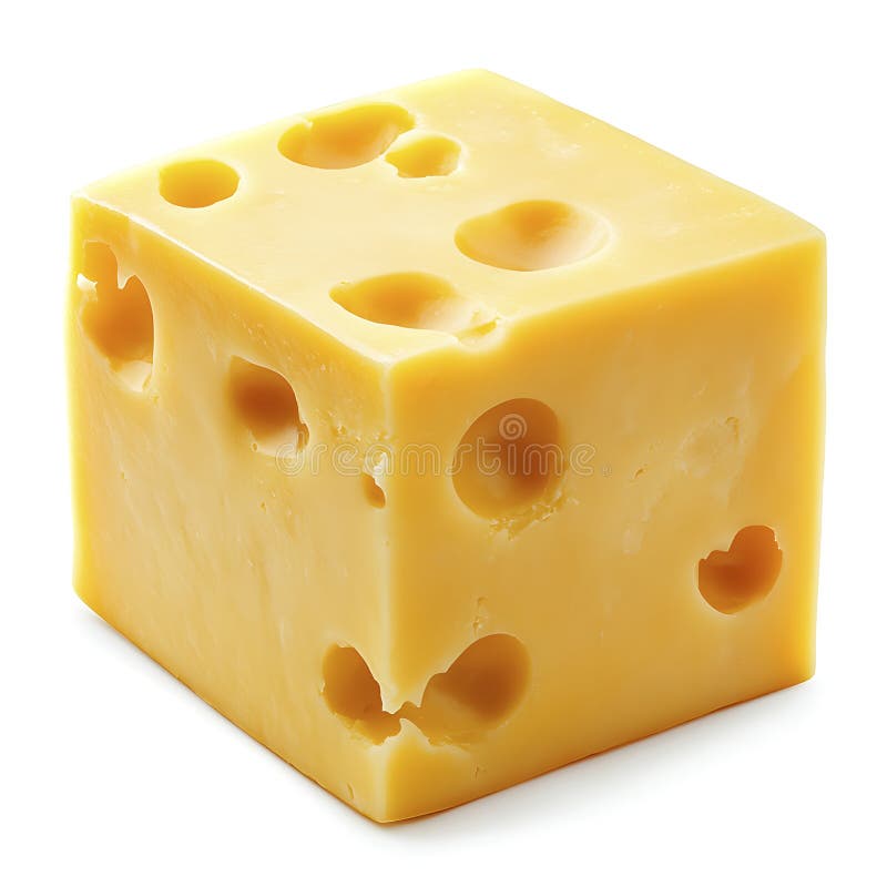 Smooth Textured Cheese Cube with Bold Yellow Hue on White Stock Image ...